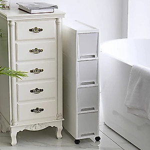7in Narrow Slim Rolling Storage Cart, 4 Tier Kitchen Small Bathroom Storage Cabinet Beside Fridge Small Plastic Rolling Shelf with Drawers