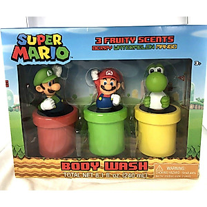 Super Mario Body Wash Gift Box - Luigi, Mario and Yoshi - 3 Fruity Scents (Berry, Watermelon, Mango)