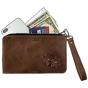 Hide & Drink, Flowered Clutch Handmade from Full Grain Leather - Bourbon Brown