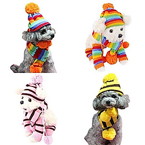 POPETPOP Dog Costume Towel Set 6Pcs s Hat Scarf Leg Warmers Set - Winter Warm Small Dogs Striped Knitted Clothes for Puppy Dogs Cats Towel Sets Dog Christmas Scarf
