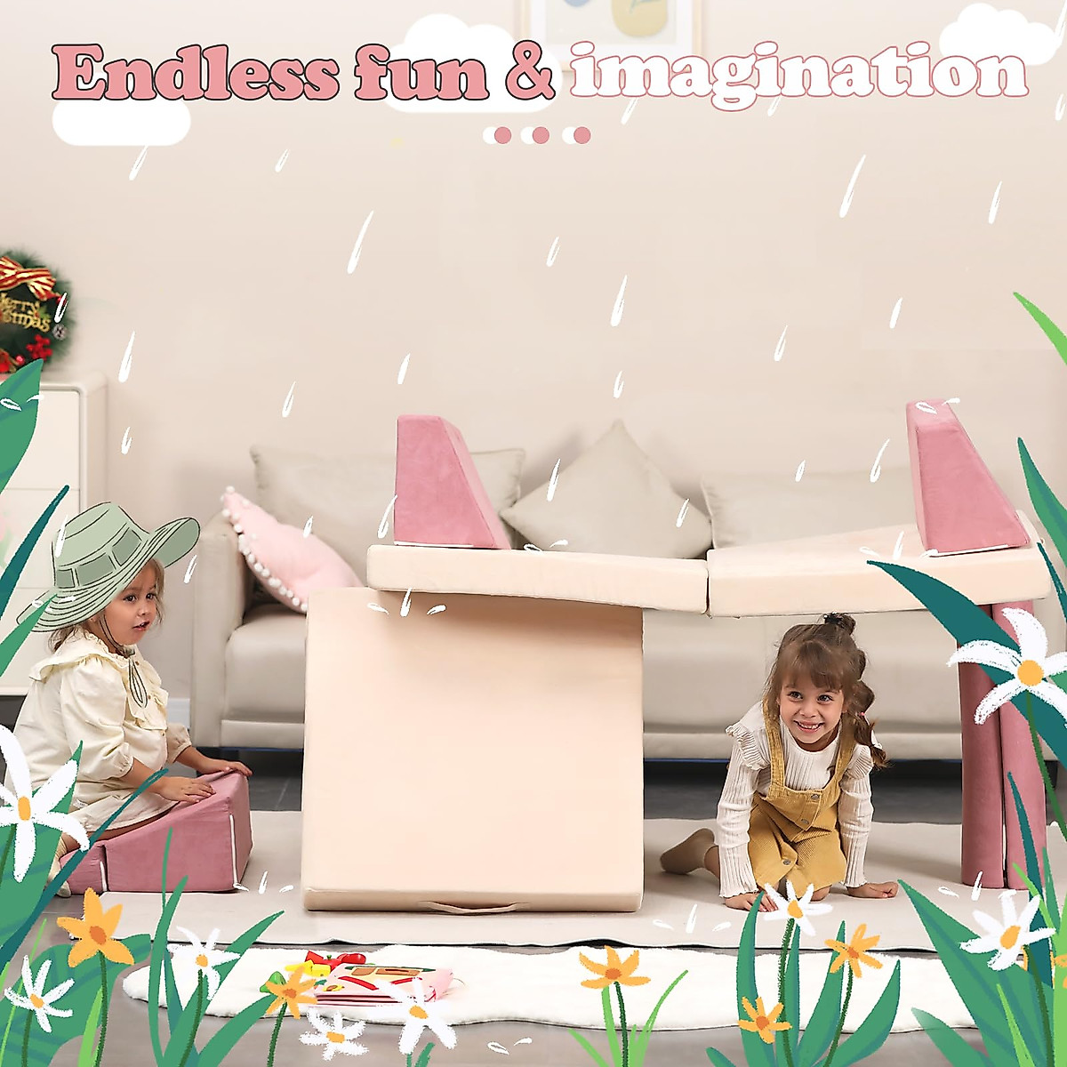 Annualring Kids Couch, 9 PCS Play Couch Sofa for Kids Imaginative Furniture Play Set for Creative Kids,Toddler to Teen Bedroom Furniture, Couch Sofa Foam Play Couch Indoor Outdoor