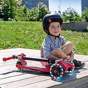 Jetson 3-Wheel Scooters - Twin Kick Scooter (Red) - Collapsible Portable Kids Three Wheel Push Scooter - Lightweight Folding Design with High Visibility RGB Light Up LED Wheels