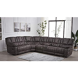 Betsy Furniture Large Microfiber Reclining Sectional Living Room Sofa in Grey 8019 [Left or Right]
