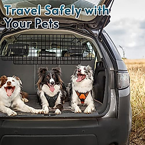 rabbitgoo Dog Car Barrier for SUVs, Large Pet Car Gate Divider Cargo Area, Adjustable Pet SUV Barriers Universal-Fit, Heavy-Duty Wire Mesh Dog Car Guard,Van Vehicles Dogs Car Accessories Safety Travel