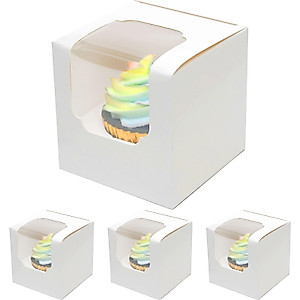 qiqee 60-Packs Cupcake Boxes Auto-pop up Individual Cupcake Container White 3.5" x 3.5" x 3.5" Single Cupcake Boxes