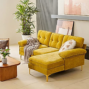 COOSLEEP Convertible Sectional Sofa Couch, 83" L-Shape Sofa Couch with Chaise Convertible,ChenilleFabric Upholstered for Living Room, Apartment, Office (Golden)