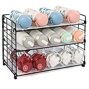Vidor Adjustable Water Bottle Organizer Storage,3-Tier Wall-Mounted Water Bottle Storage Rack,Water Bottle Organizer for Cabinet,Suitable for Kitchen Countertops, Pantry, Bathroom