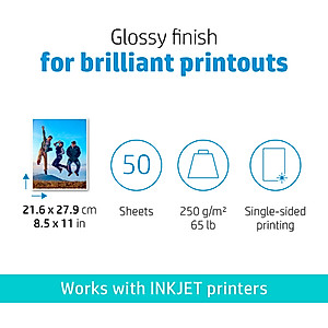 HP Advanced Photo Paper, Glossy, 8.5x11 in, 50 sheets (Q7853A)