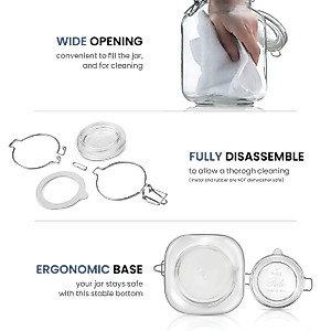 Bormioli Rocco - Food Storage Container - Glass Fido Jars - Hermetic Sealed Hinged Airtight Lid for Fermenting, With Paksh Chalkboard Labels 67 3/4 Ounce (2 Liter)