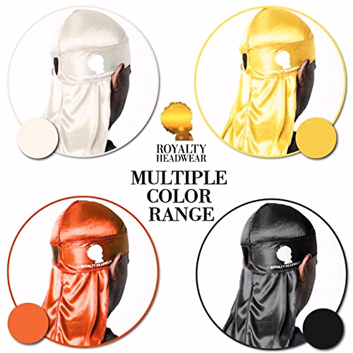 Royalty Headwear One Strap Silky Durag for Men - Premium Quality with Hook and Loop Closure Black Durag for Men 360, 540, 720 Waves