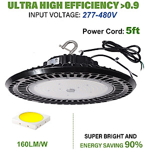 480V UFO LED High Bay Lights 240W, 38400LM, 0-10V Dimmable, 1000W HID/HPS Replacement, 5ft Cable, IP65, Hook Mount, Shop Lights, Garage, Factory, Warehouse, Workshop, Area Light