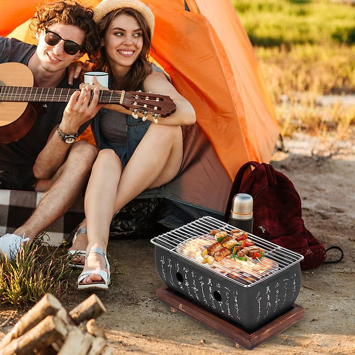 Japanese Barbecue Grill, Portable Charcoal Chrome Cooking Grill, Japanese and Wind Grill, Internal Grates BBQ Grill Rectangle with Wire Mesh, Outdoor Barbecues Camping Traveling