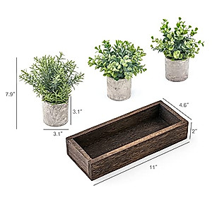 Dahey 3 Pack Mini Potted Artificial Eucalyptus Fake Plants with Wood Tray Centerpiece Table Decor, Farmhouse Pulp Flower Pots Greenery Home Decoration for Coffee Table Dining Room Office Kitchen