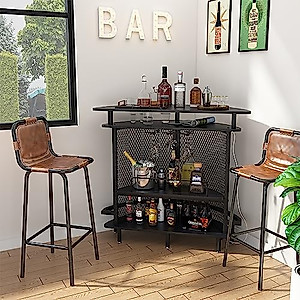 kepptory 43 Inches High Top Bar Table with RGB Smart Light, 4-Tiers Home Bar Cabinet with Footrest & Storage Shelves & Glasses Holder & Anti-Dump Metal Bar, Wine Cabinet for Home Kitchen Patio