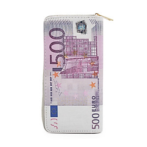 500 Euro Currency Money Bill Print PU Leather Zip Around Wallet