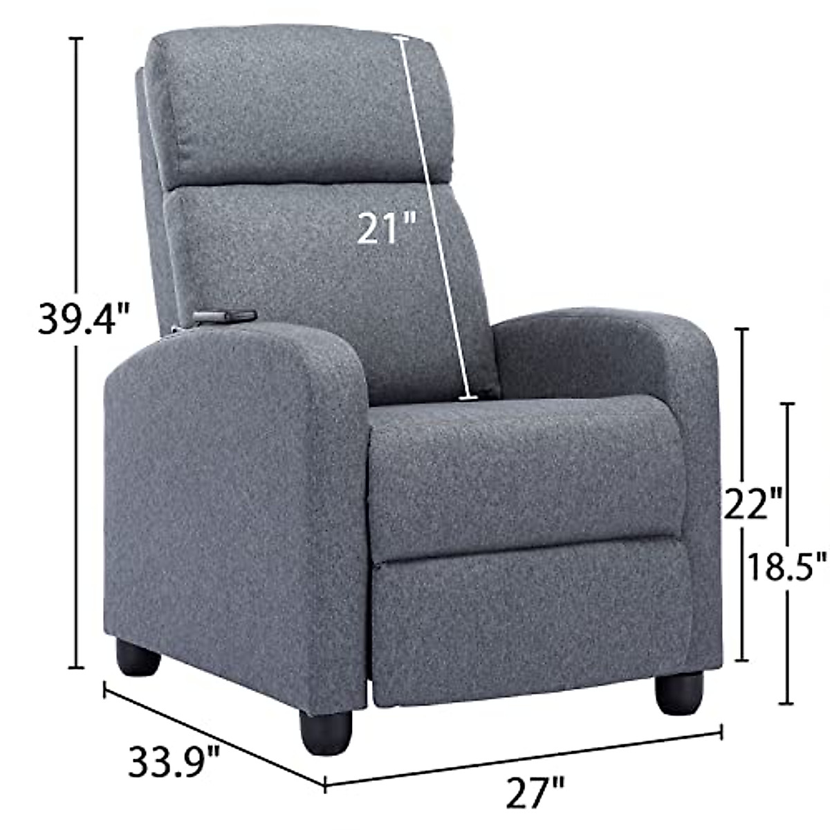 ANJ Massage Recliner Chair Fabric Winback Recliner Chairs, Modern Padded Seat Reclining Chair Single Sofa for Living Room, Adjustable Home Theater Seating Office (Light Grey)