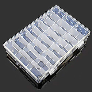 prettDliJUN Useful 24 Compartments Clear Plastic Storage Box Bin Jewelry Earring Case Container Tablet case