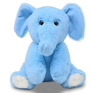 Fluffuns Baby Elephant Plush Stuffed Animal Toy - Cute Plush Stuffed Elephant Animals Toys for Babies, Girls and Boys - 9 Inch Height (Blue Gray White)