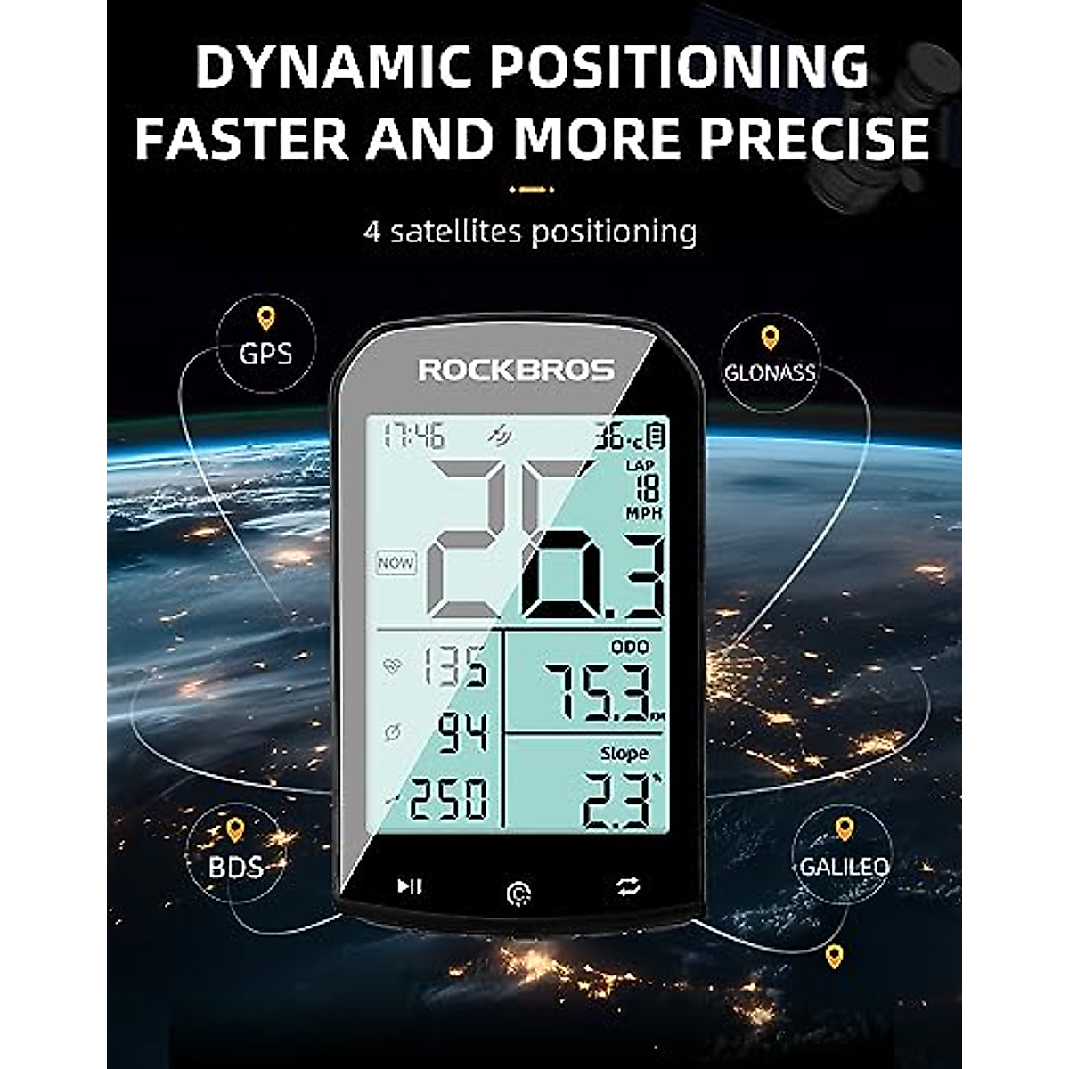 ROCKBROS Bike Computer Wireless Cycling Computers ANT+ Bluetooth Bicycle Computer Mini Speedometer Odometer Waterproof 2.9inch LCD Screen GPS/BDS/Galileo Position System