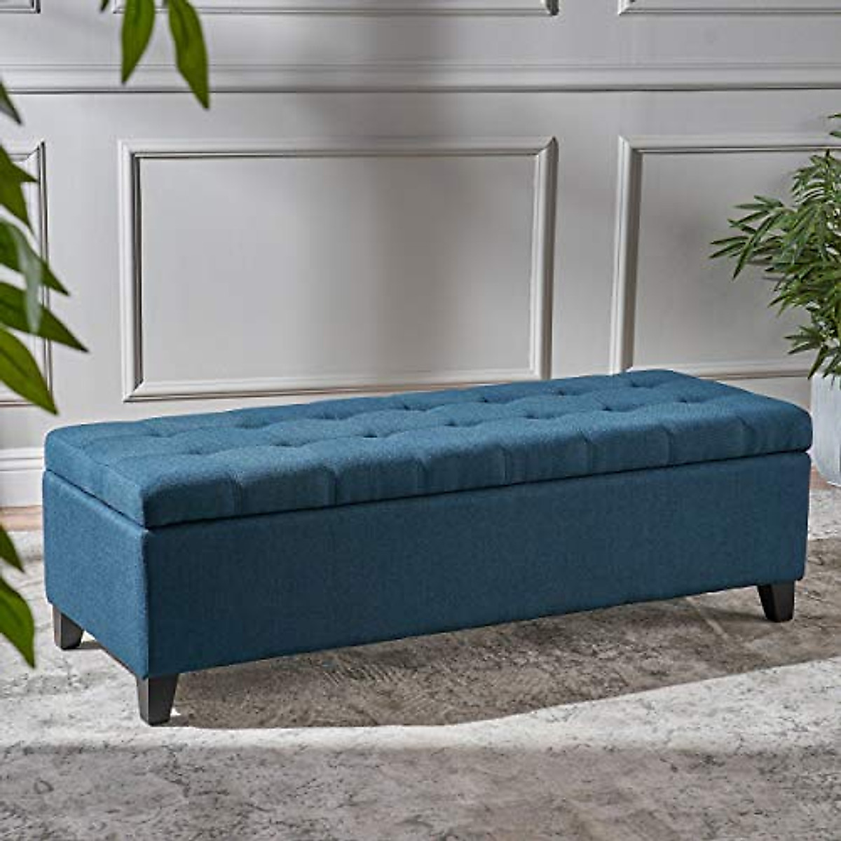 Christopher Knight Home Mission Fabric Storage Ottoman, Dark Blue, 18.75 x 50.50 x 16.00 inches