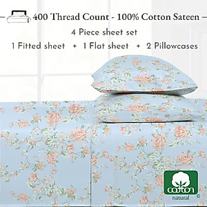 California Design Den Full Size Bed Sheets Set - 400 Thread Count Sateen, Natural 100% Cotton Sheets for Full Size Bed, Deep Pocket Cooling and Durable Bedding Set - Antique Rose