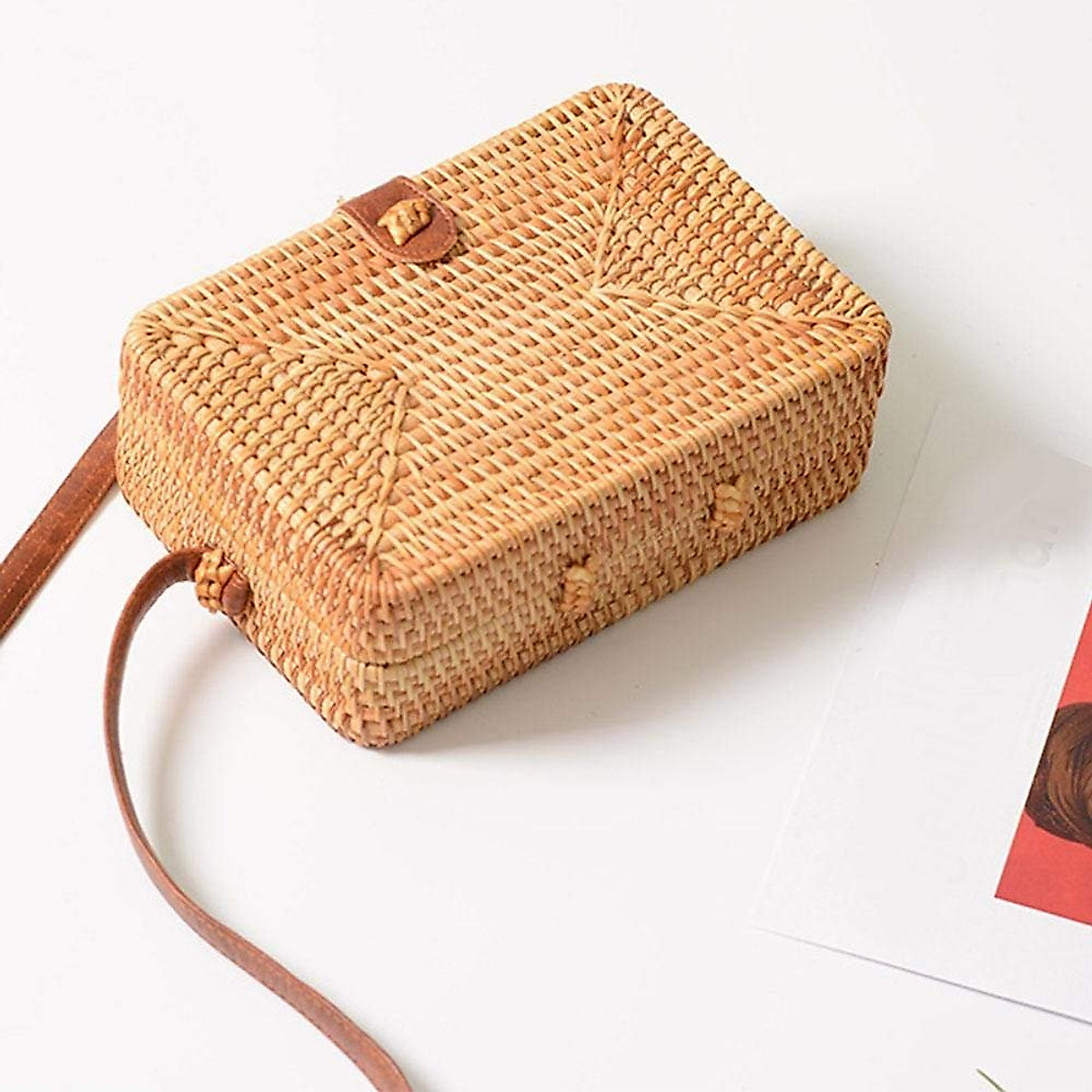 Zinuo Exquisite Straw Bag Women Rattan Woven Shoulder Handbag Summer Beach Crossbody Bag (Square)