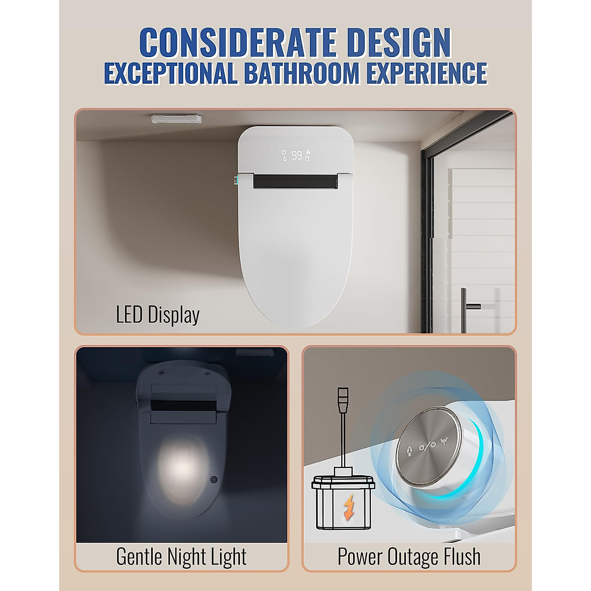 LW Smart Toilet with Bidet Built in, One Piece Elongated Modern Bidet Toilet w/Pump-Assisted Auto Flush, Foot Sensor, Heated Seat, Warm Water & Dryer, LED Display, Night Light, Built-in Water Tank