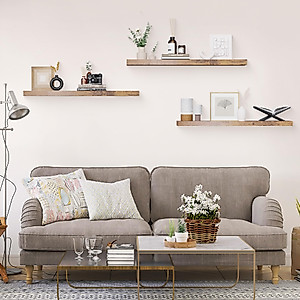 Colima Floating Shelves for Wall Brown Wood Wall Shelf for Bedroom, 36 Inch Wall Mounted Floating Shelves for Bathroom Living Room Kitchen Office, 1.3" Thick Floating Book Shelves for Wall, Set of 3