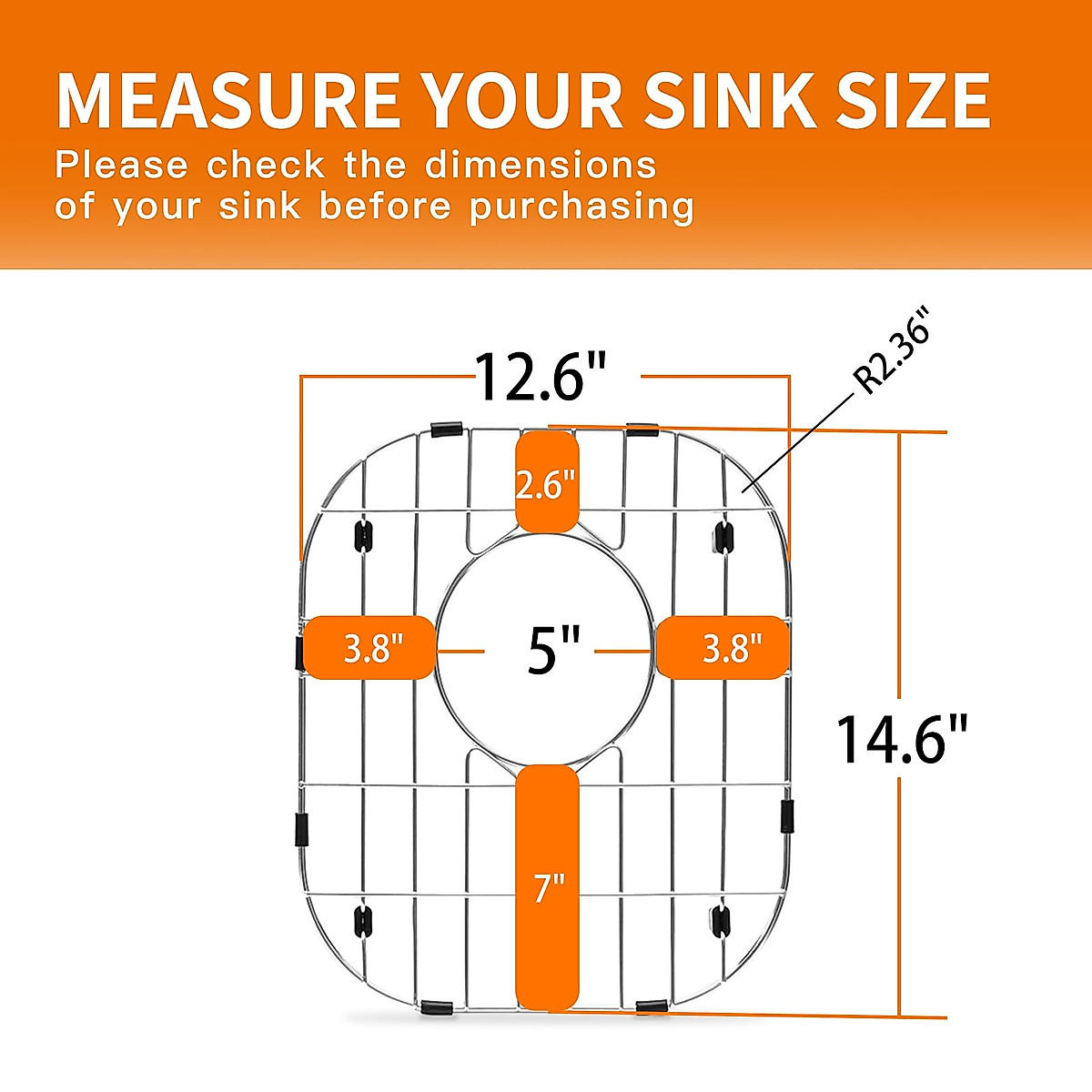 LYFLY 12.6×14.6 inches with Rear Drain for Sink, Kitchen Sink Grid, Stainless Steel sink protector, sink rack, Sink Mat, sink protectors for kitchen sink S-