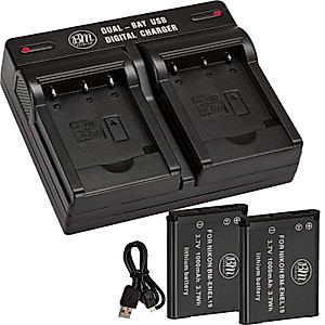BM 2 EN-EL19 Batteries & Dual Battery Charger for Nikon Coolpix A300, W100, W150, S3100, S3200, S3300, S3500, S3600, S3700, S4100, S4200, S4300, S5200, S5300, S6400, S6500, S6800, S6900, S7000 Cameras