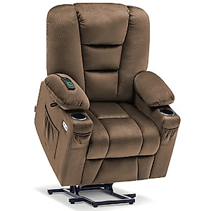 MCombo Small Power Lift Recliner Chair with Massage and Heat for Petite People, Cup Holders, USB Ports, Side Pockets, Fabric 7569 (Small-Regular, Brown)