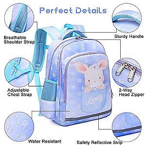 Backpacks for Girls Bunny Backpack Kids School Backpack With Lunch Box, Pencil Case, 3 in 1 Bookbag Set Preschool Kindergarten Elementary Backpack for Age 3+ (Purple Rabbit)
