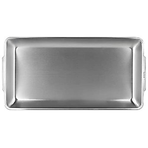 Sanbege 3 Pcs 304 Stainless Steel Serving Platters, 12.6" Rectangle Dinner Plates, Brushed Nickel Organizer Tray for Camping, BBQ, Party, Buffet, Appetizer Serving or Decorations Organization