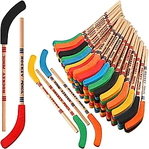 Leelosp 60 Pieces Hockey Pencils with Erasers Multicolor Hockey Stick Pencils with Rubber Blade Eraser Sports Pencil Sports Themed Party Favors for Hockey Fans Students School Prize Birthday Party