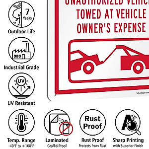 SmartSign 14 x 10 inch “No Parking In Driveway Unauthorized Vehicles Towed” Metal Sign, 40 mil Laminated Rustproof Aluminium, White and Red, Made in USA