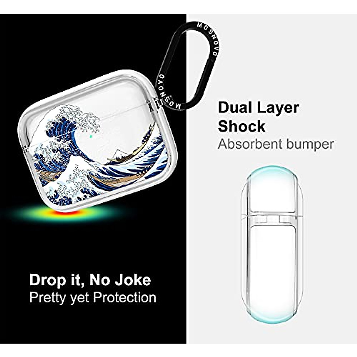 MOSNOVO AirPods Pro Case, Apple AirPods Pro Case, Cool Tokyo Wave Clear Case Design with Luxe Metal Ring Shockproof Protective Cover Case for AirPods Pro