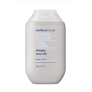 Method Body Wash Simply Nourish, Coconut, Rice Milk and Shea Butter Plant Based Ingredients, Paraben and Phthalate Free, Mini Travel Size 3.4 oz (Pack of 3)