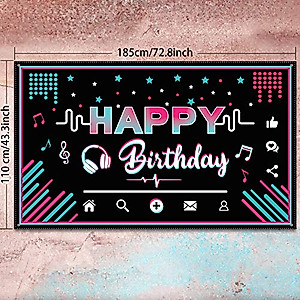 Music Happy Birthday Party Backdrop Musical Social Media Birthday Party Supplies Social Media Photography Background Large Fabric Banner for Teens, 73 x 43 Inches