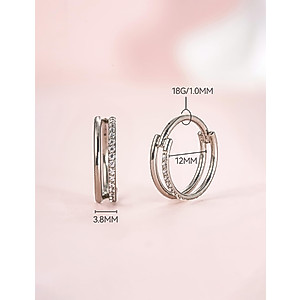 G23 Pure Titanium Huggie Hoop Earrings,12mm Hypoallergenic for Sensitive Ears Pave Cubic Zirconia (18G（1.0mm） Silver)