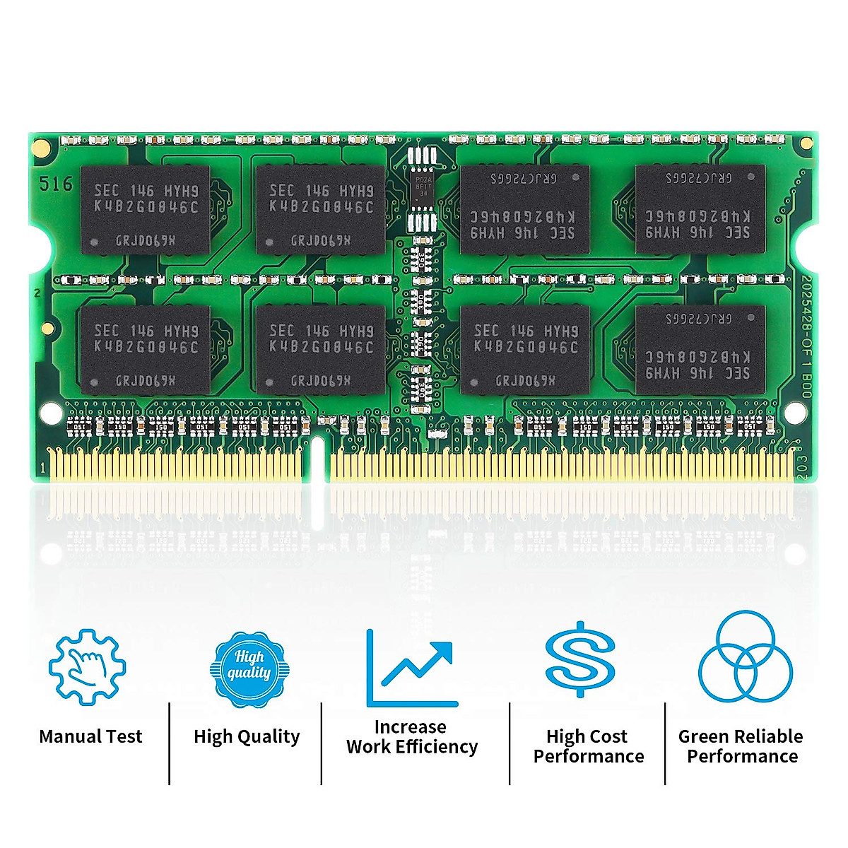 4GB DDR3 / DDR3L 1600MHz SODIMM RAM, Royemai PC3L-12800 2Rx8 1.35V 1.5V CL11 204-pin Notebook Laptop RAM Memory Module