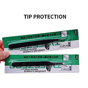 MIOBLET modern 2pcs Straight and Curved Pointed Tweezers for Eyelash Extension - Nail Sticker Rhinestones Gems Picker - Stainless Steel Precision Tweezers