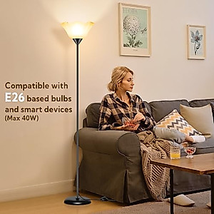 Eneru Floor Lamp Standing Lamps 74'' Tall Torchiere Floor Lamp with White Plastic Shade Black Modern Stand Lamps for Living Room Bedroom Classroom Dorm Office, E26 Bulb Included