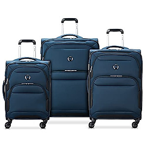 DELSEY Paris Sky Max 2.0 Softside Expandable Luggage with Spinner Wheels, Blue, 3 Piece Set