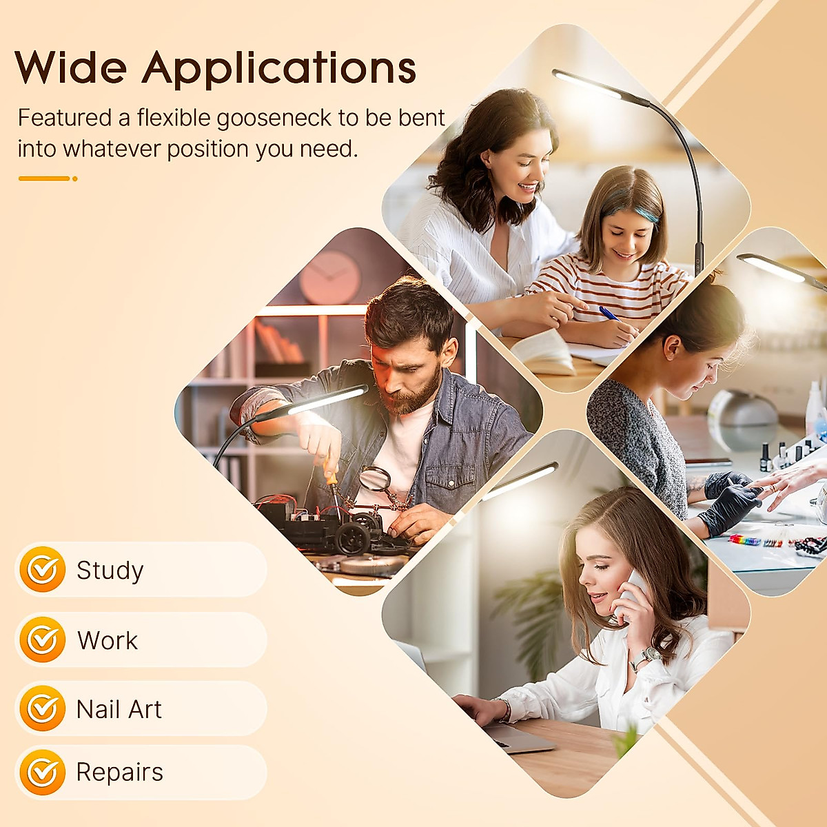 LED Desk Lamp/Clamp LED Lamp/Remote Control & Touch/Adjustable Flexible Gooseneck/Modern Stylish Multiple Setting Brightness and Color Bright Bulb/by Syrinx (Black)