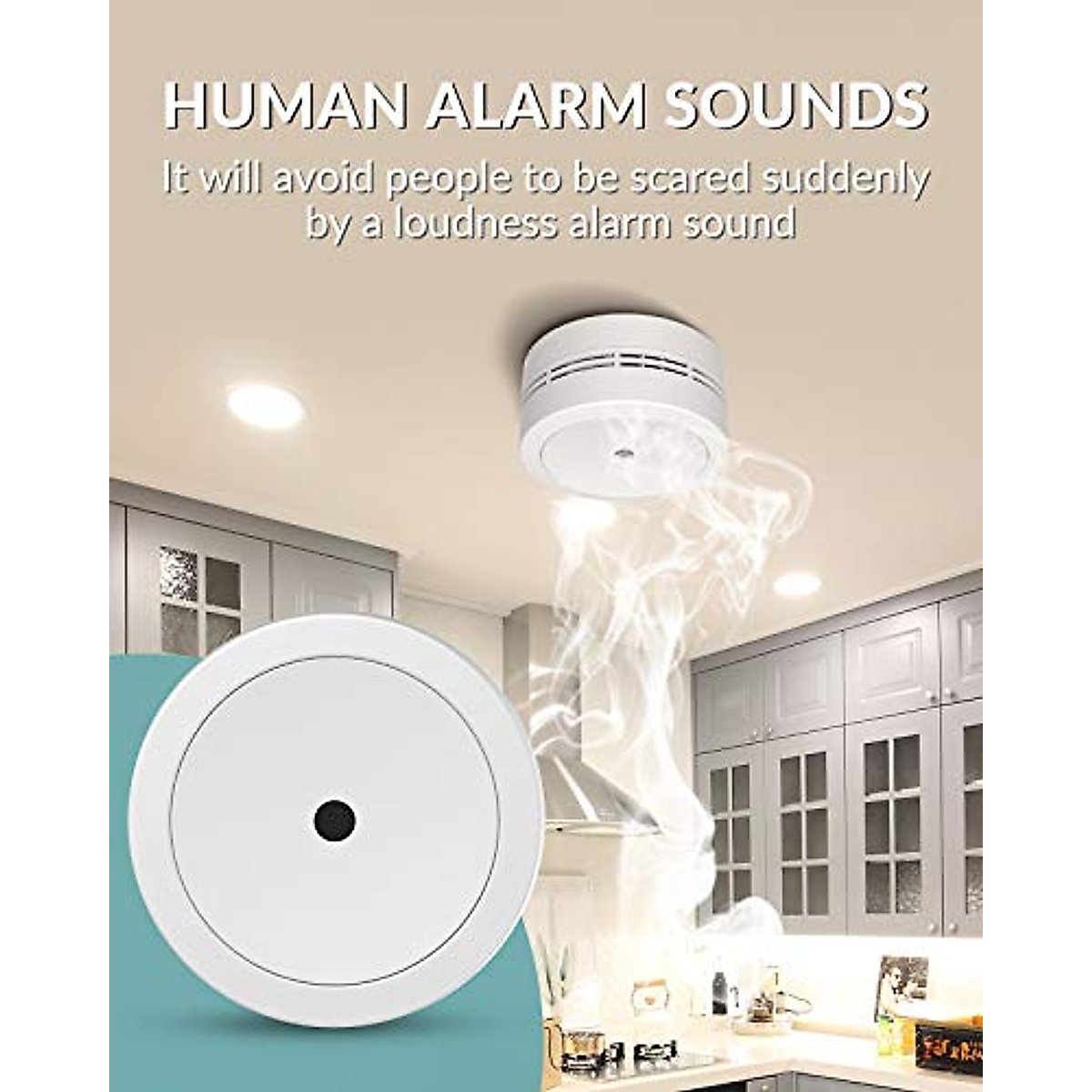 Ecoey Small Smoke Detector Alarm, 10 Year Fire Alarms Smoke Detectors with Built-in 3V Battery, Smoke Alarm with Big Test Button and Silence Function for House, FJ135, 2PACK