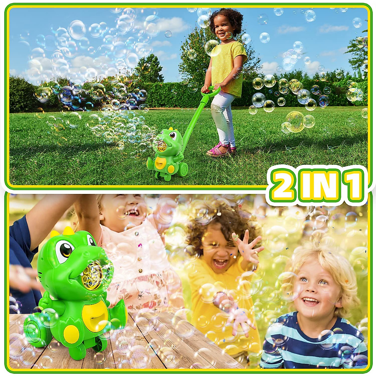 TOY Life Dinosaur Bubble Lawn Mower for Toddler with 3 Bubble Solutions, Bubble Mower for Toddlers, Kids Toy Lawn Mower, Leaf Blower Bubble Machine for Kids, Bubble Lawnmower, Outdoor Toddler Toys