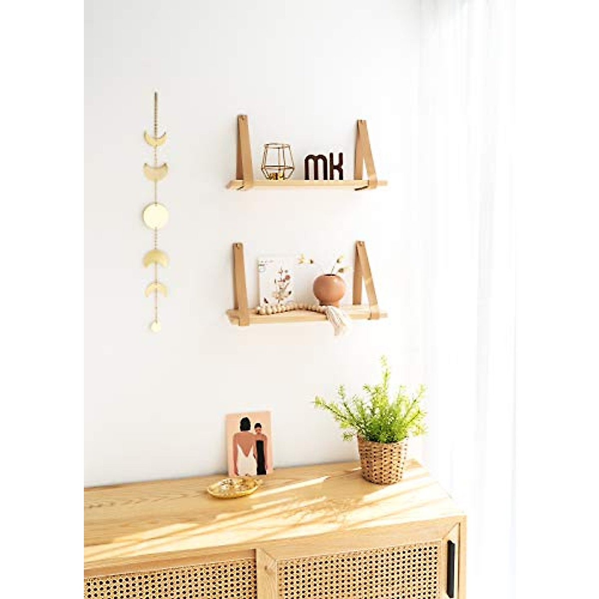 Mkono 2pcs Hanging Shelf and 1pc Diaper Organizer Caddy Boho Decor Storage for Nursery, Bedroom, Gift