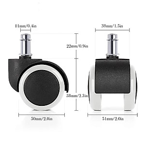 TBACW 2" Universal Office Chair Wheels Heavy Duty Replacement, No Noise Rubber Chair Casters Wheels, Standard Size 11mm Set of 5