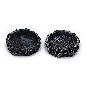 MINYULUA 2 Pack Reptile Water Dish Rock Worm Feeder Bowl Pet Feeding Tray for Tortoise, Gecko, Turtle, Snake, Lizard, Spider, Chameleon