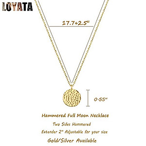 LOYATA Disc Coin Pendant Necklace,14K Gold Plated Full Moon Necklace Round Disc Coin Pendant Necklace for Women (Full Moon Gold)